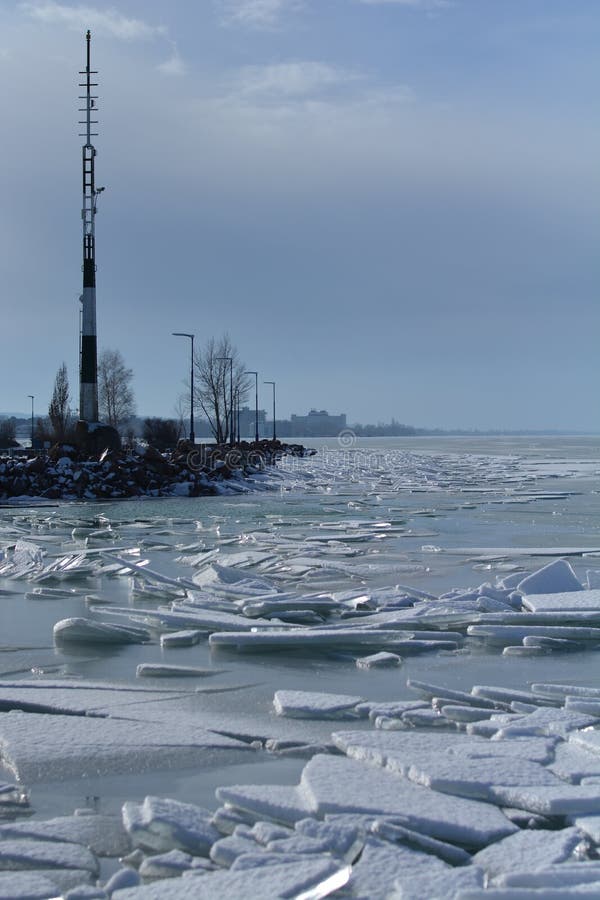 Frozen Lake Balaton in Hungary Stock Photo - Image of sunshine ...