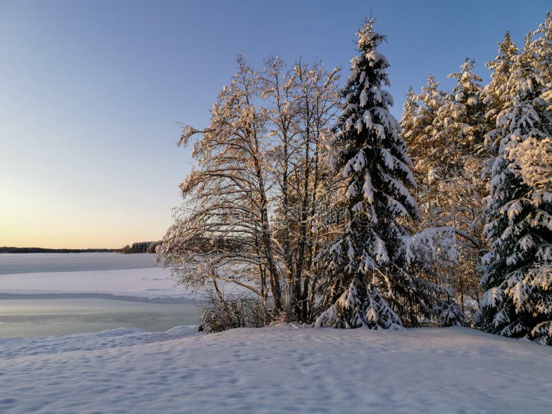 Frozen Lake. Beautiful Winter Scene in Norway Stock Image - Image of ...