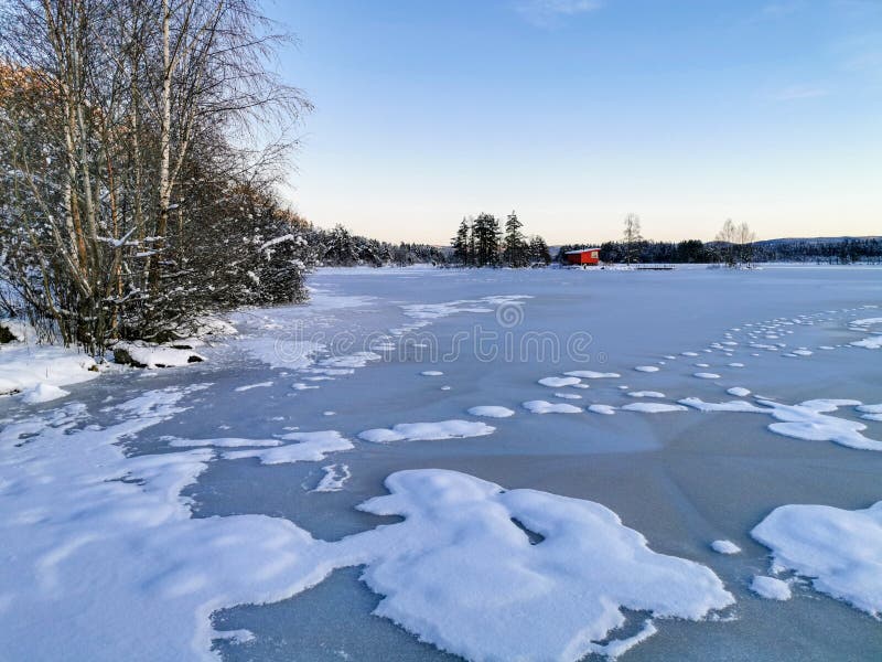 Frozen Lake. Beautiful Winter Scene in Norway Stock Image - Image of ...
