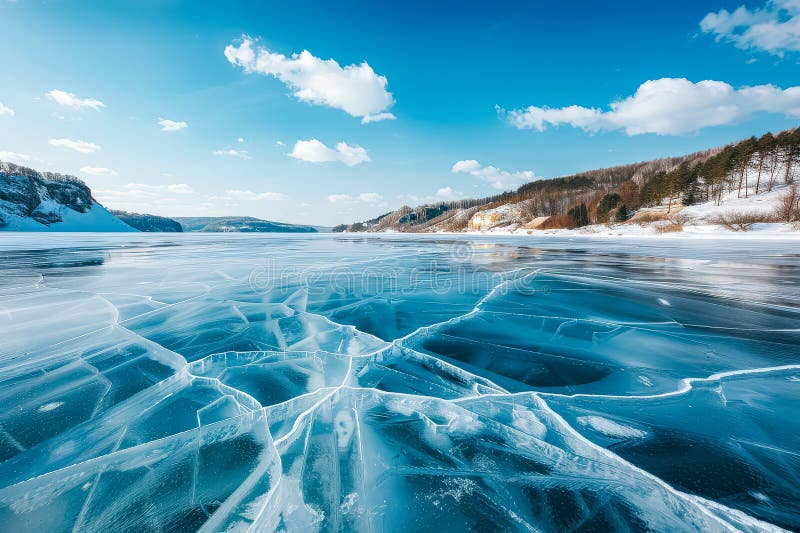 Frozen Lake with a Blue Sky in the Background. Stock Image - Image of ...