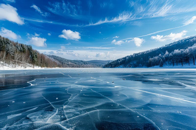 Frozen Lake with a Blue Sky in the Background Stock Image - Image of ...