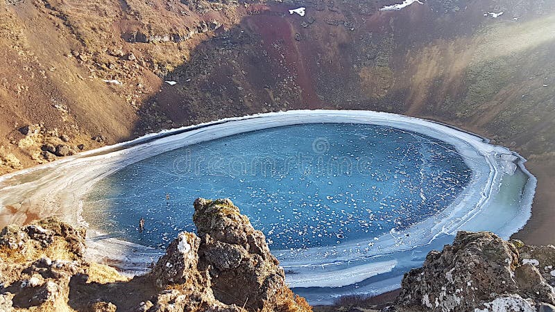 A Frozen Lake in the Caldera of the Volcano Stock Image - Image of ...