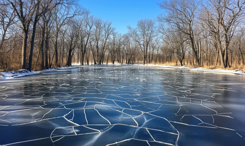 Cracked Ice Frozen Lake Under Clear Blue Winter Sky Stock Photos - Free ...