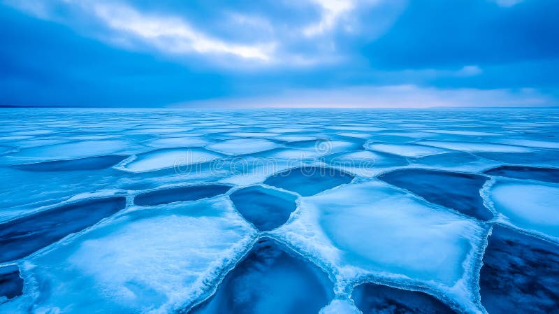 Frozen Lake Forming Geometric Shapes Under Cloudy Sky Stock Photo ...