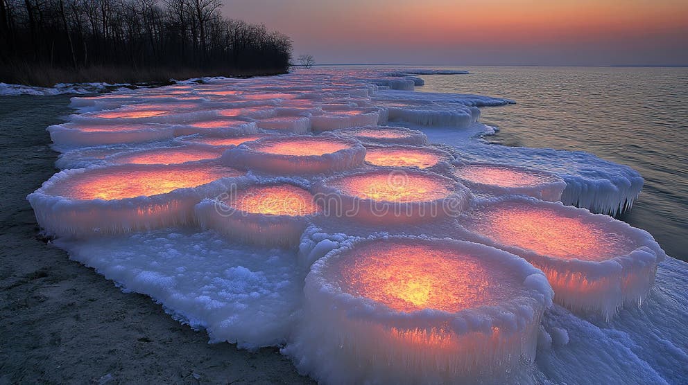 Frozen Lake, Glowing Ice Circles Stock Image - Image of transparent ...
