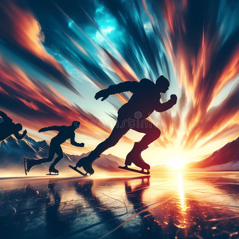 Frozen lake ice skaters stock illustration. Illustration of glide ...