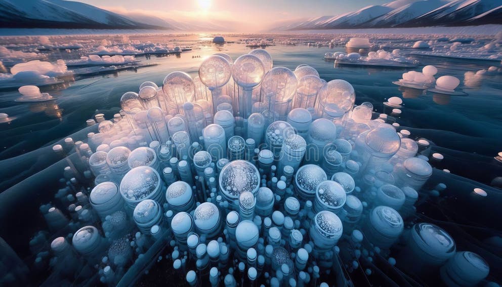 Frozen Lake Methane Bubbles Trapped Under Ice Bubbles Frozen in Stock ...