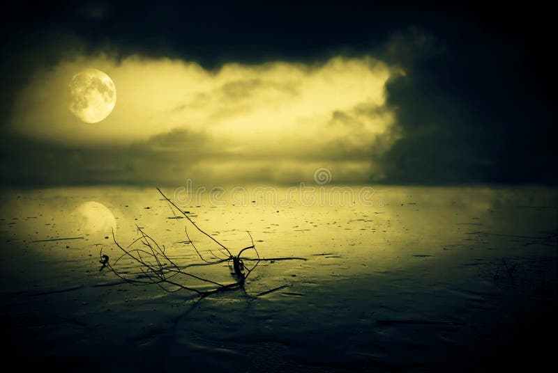 Frozen lake in moonlight stock photo. Image of clouds - 4280358