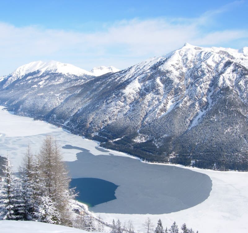 Frozen Lake with Mountain Backdrop Stock Photo - Image of beautiful ...
