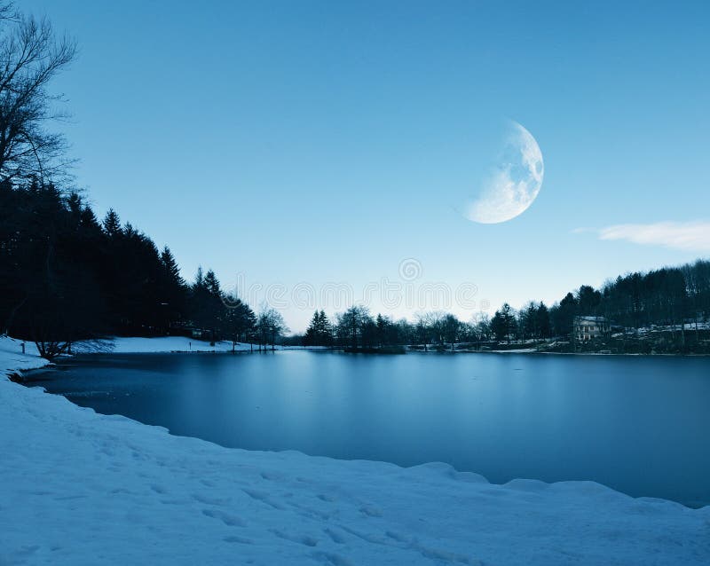 Frozen lake in the night stock photo. Image of nature - 34254118