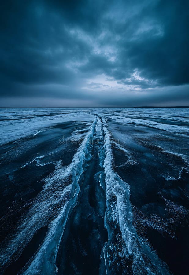 Frozen Lake Path Dramatic Winter Landscape High Quality Image Stock ...