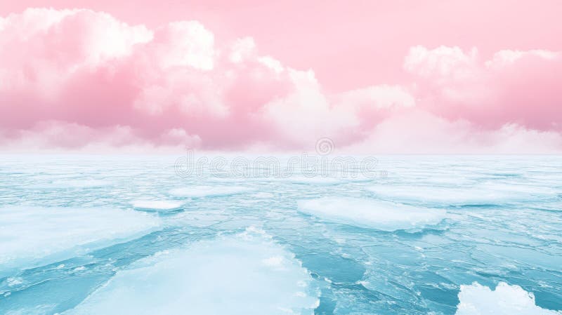 Frozen Lake with Pink Sky and Ice Floes Stock Illustration ...