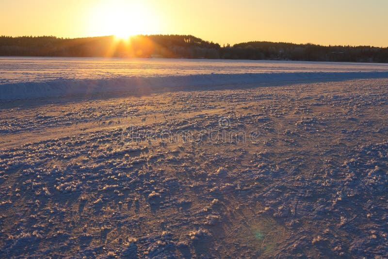 Frozen lake sunset stock photo. Image of frost, rural - 61992620