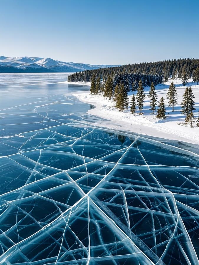 The Frozen Lake Surface Covered with Textures Produced by Ice Cracking ...