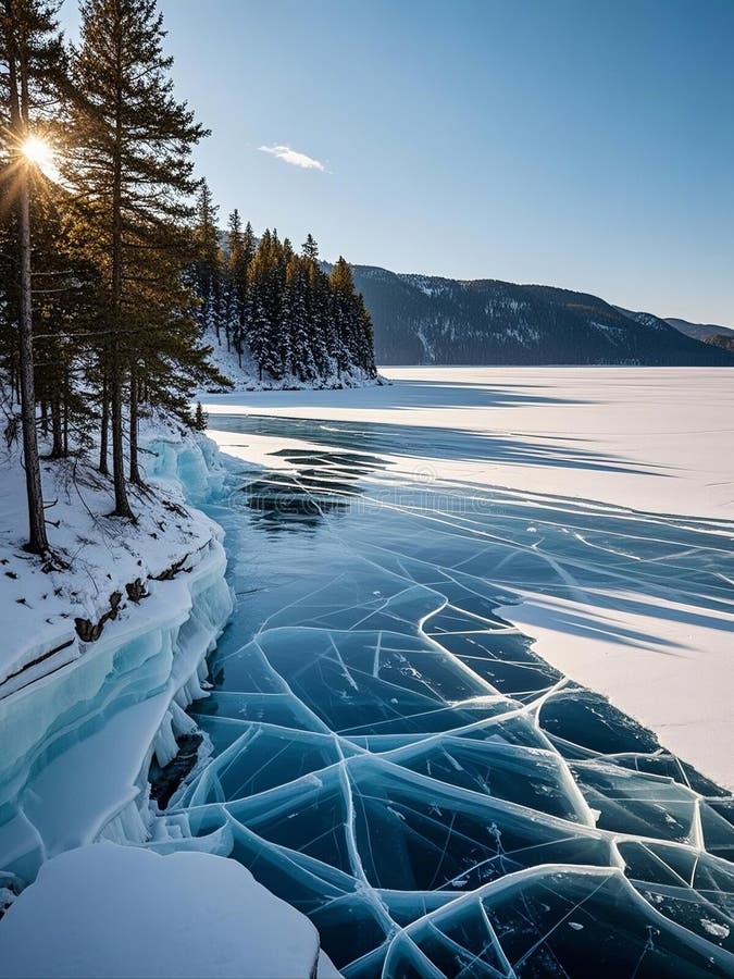 The Frozen Lake Surface Covered with Textures Produced by Ice Cracking ...