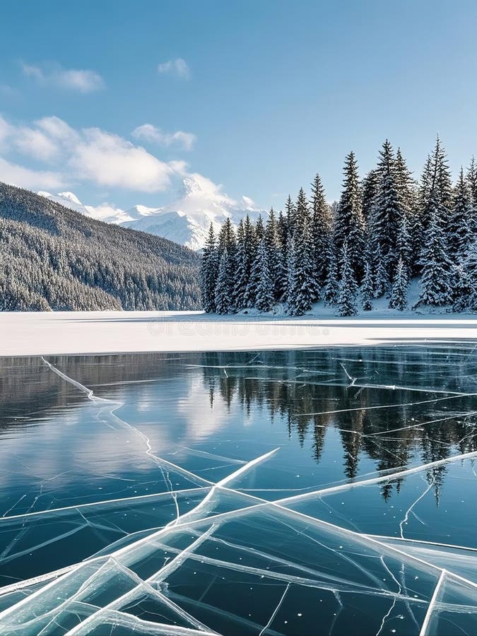 The Frozen Lake Surface Covered with Textures Produced by Ice Cracking ...