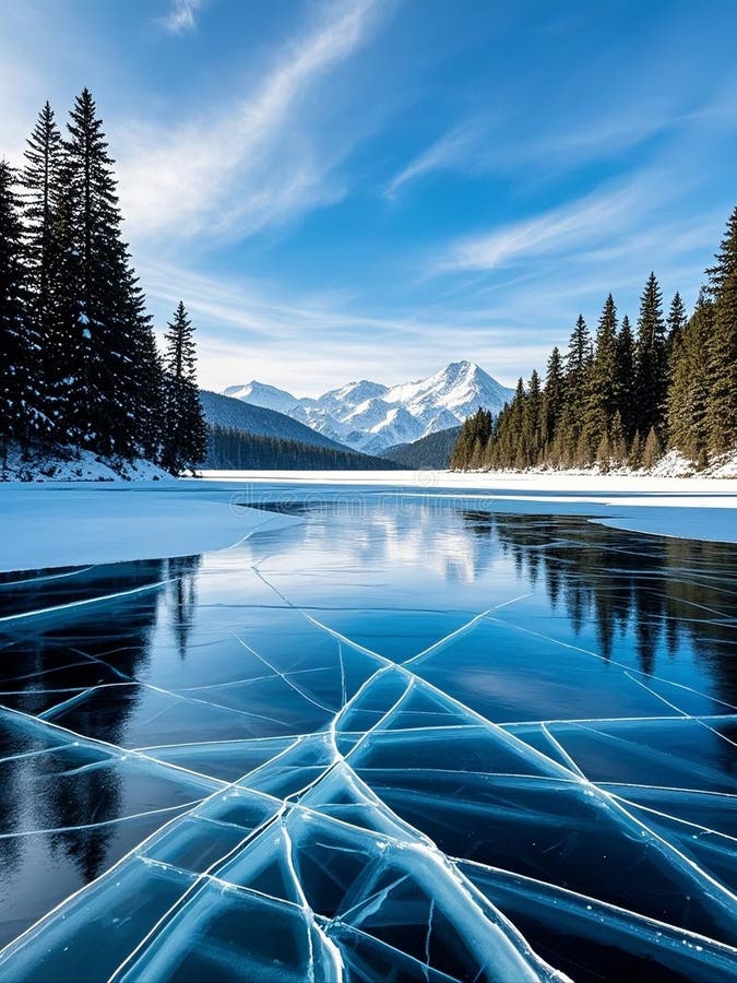 The Frozen Lake Surface Covered with Textures Produced by Ice Cracking ...
