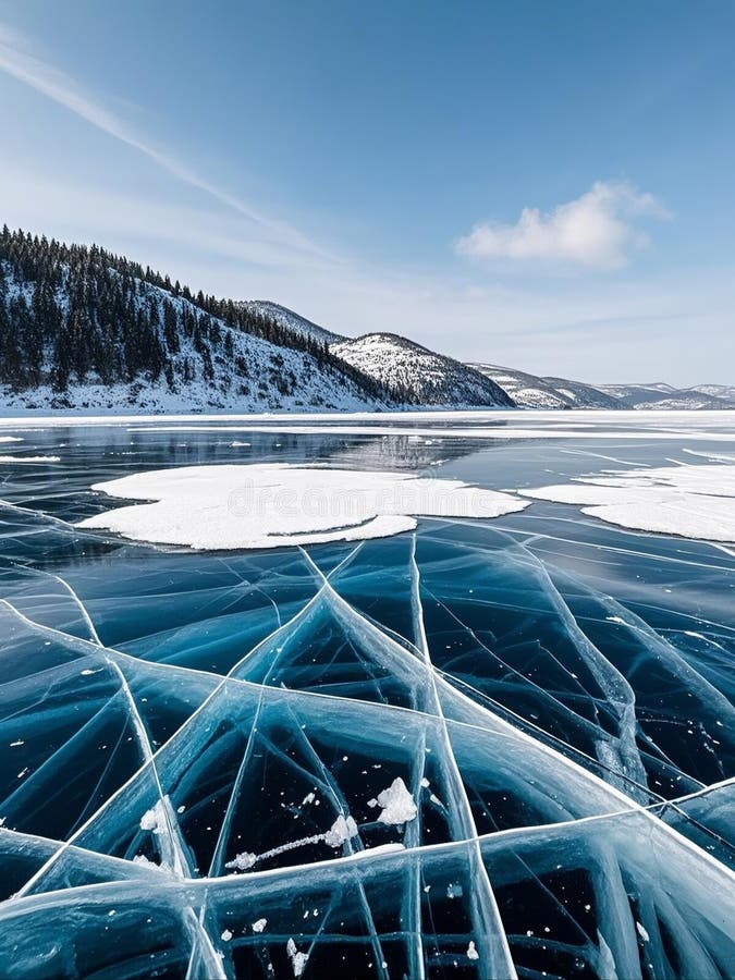 The Frozen Lake Surface Covered with Textures Produced by Ice Cracking ...
