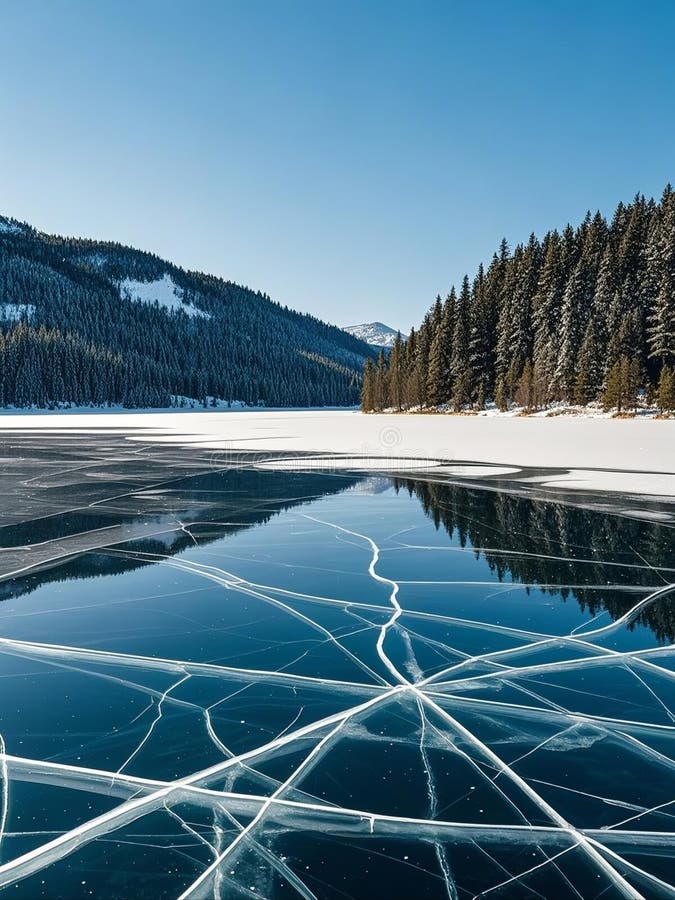 The Frozen Lake Surface Covered with Textures Produced by Ice Cracking ...