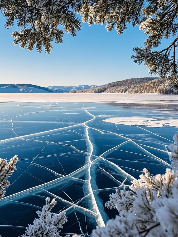 The Frozen Lake Surface Covered with Textures Produced by Ice Cracking?ai Generated Stock ...