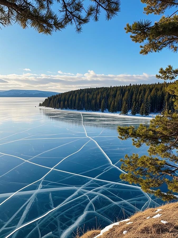 The Frozen Lake Surface Covered with Textures Produced by Ice Cracking ...