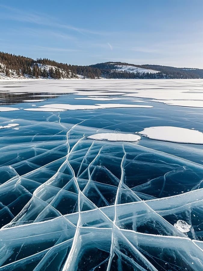 The Frozen Lake Surface Covered with Textures Produced by Ice Cracking ...