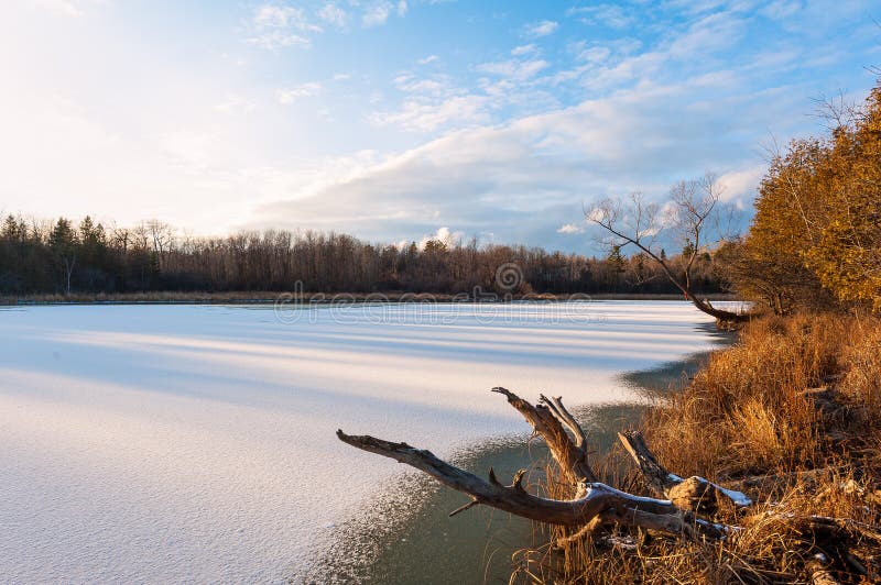 The Frozen Lake Under the Blue Sky Stock Image - Image of cold, canada ...