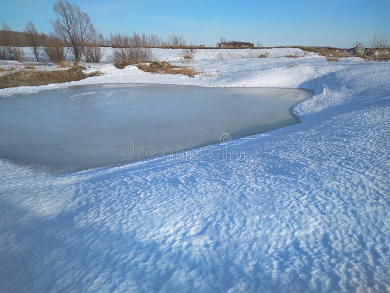 Frozen Lake Under Snow Ice in Winter in Siberia Stock Photo - Image of ...