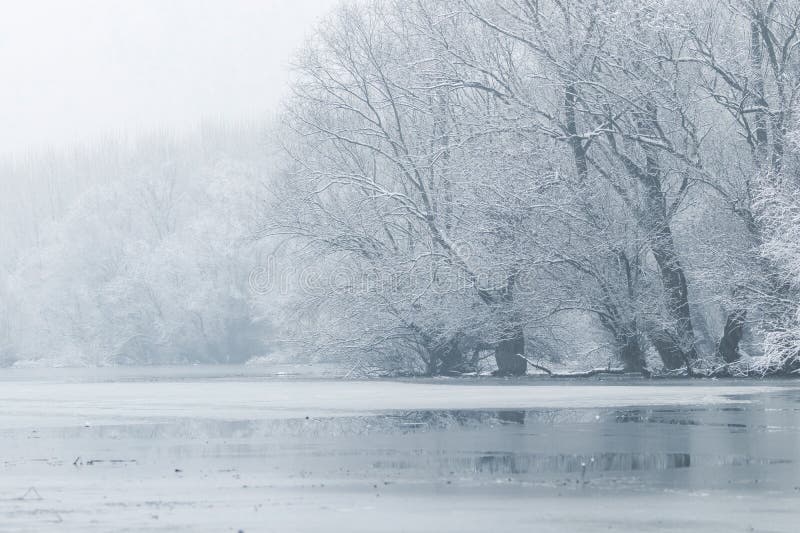 Frozen Lake in Winter, Winter Lake Scene Stock Image - Image of frozen ...