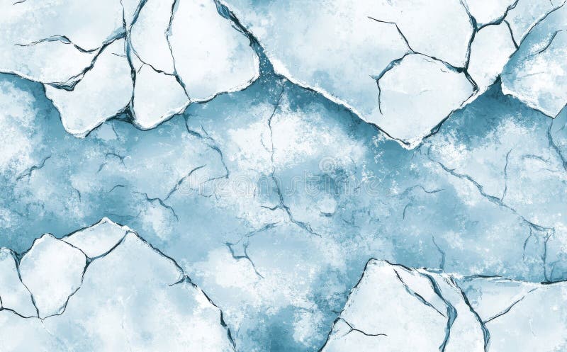 In a Frozen Landscape, Cracked Ice Surface Reflects Light in Blue ...