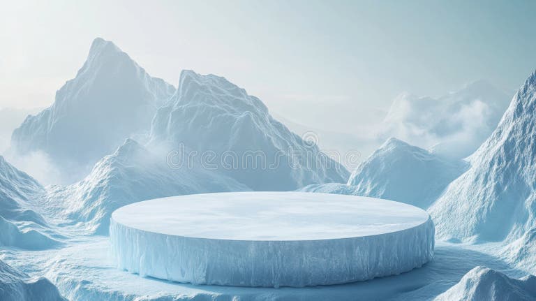 Frozen Landscape Featuring Glacial Mountains and Circular Ice Platform ...