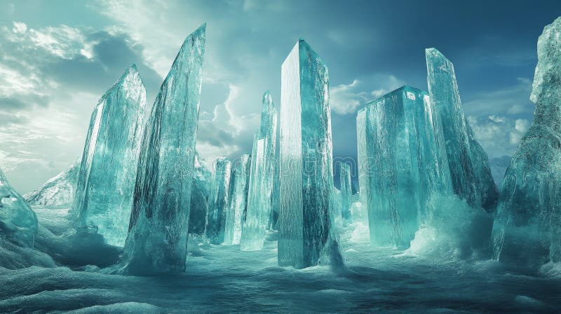 A Frozen Landscape with Ice Blocks and a Cloudy Sky Stock Illustration ...