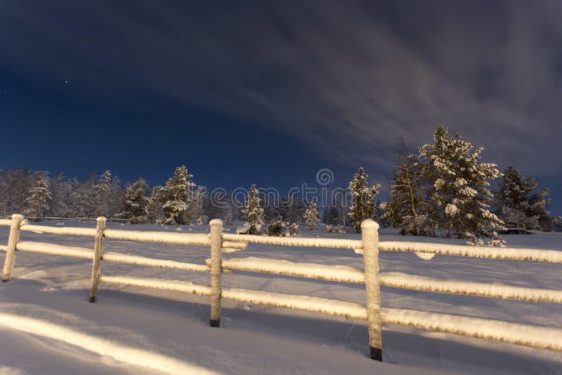 A Frozen Landscape by Night Stock Photo - Image of forest, road: 177952670