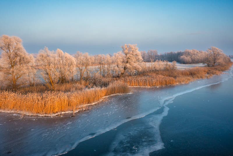 Frozen Landscape of Vistula Fens, Poland Stock Photo - Image of blue ...