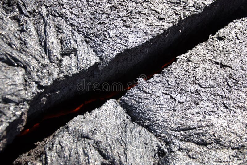 Close-Up of Cracked Lava Surface with Molten Glow at K?lauea Volcano ...