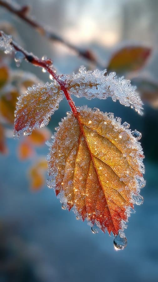 Frozen Leaf with Ice Crystals in Morning Sunlight Stock Illustration - Illustration of nature ...