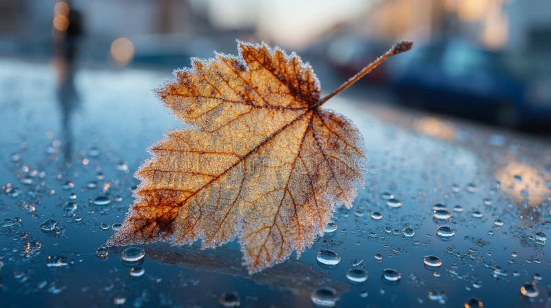 Frozen Leaf with Water Droplets on Dark Surface Stock Image - Image of surface, frozen: 383600393
