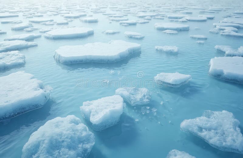 Frozen Light Blue Ice Pieces Float on Calm Water Surface. Ice Chunks ...