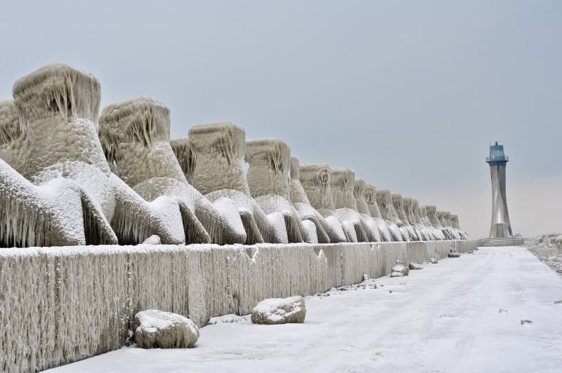 Frozen Lighthouse Landscape Stock Photo - Image of white, grey: 28049836
