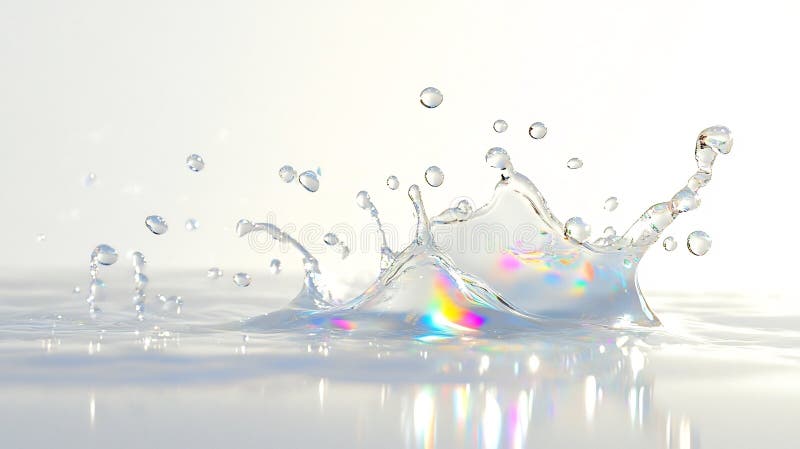 Frozen Liquid Splash with Iridescent Prism Refraction on White Stock ...