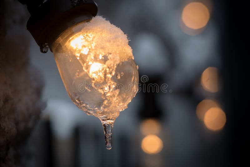 Frozen lit light bulb stock photo. Image of garland - 137488100
