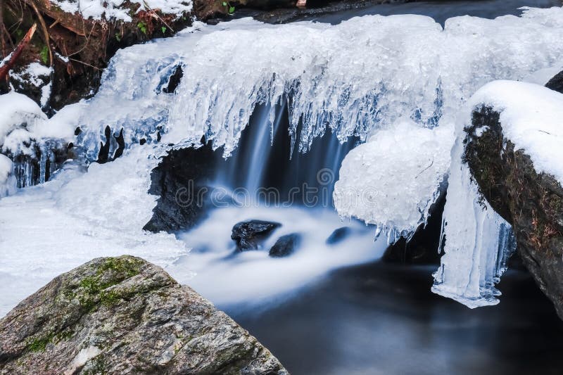 Frozen Little Waterfall in the Nature during Hiking Stock Image - Image ...