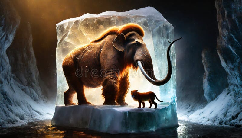 Frozen mammoth in ice cube stock illustration. Illustration of mammoth ...