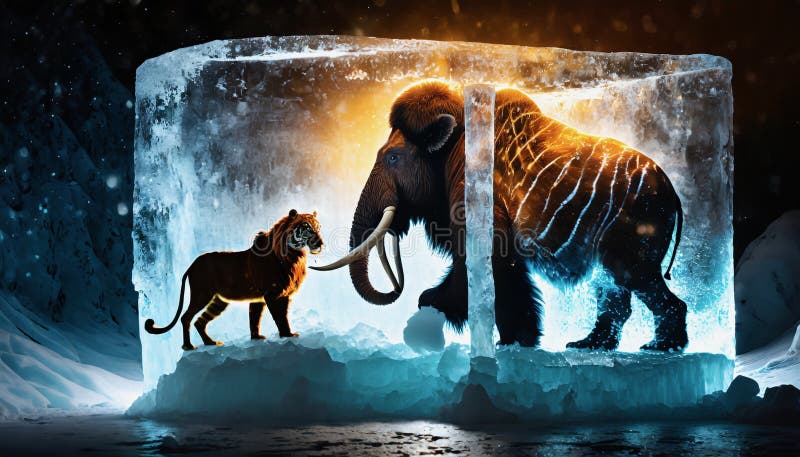 Frozen mammoth in ice cube stock illustration. Illustration of clothing ...