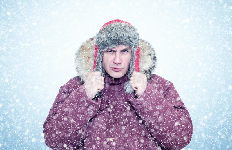 Frozen Man in Red Winter Clothes, Cold, Snow, Blizzard Stock Photo ...
