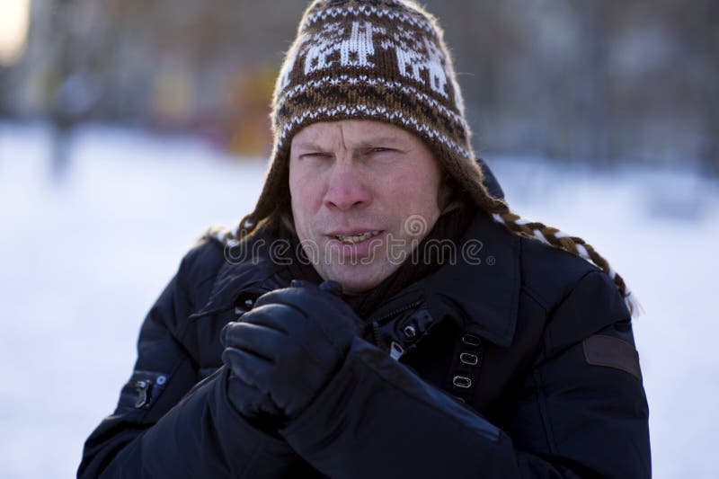 Frozen man in winter stock image. Image of alone, knitting - 17501143