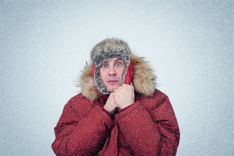 Frozen Man in Winter Clothes Warming Hands, Cold, Snow, Blizzard Stock ...