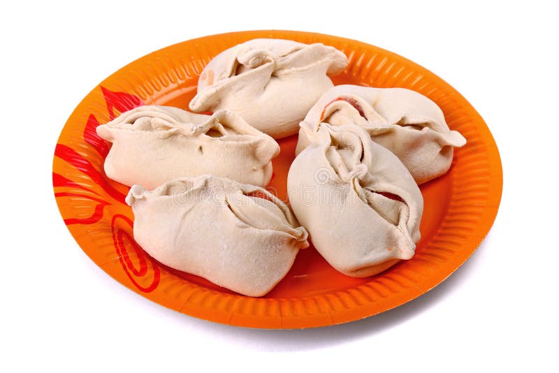 Frozen Manti Laying on the Orange Plate Stock Photo - Image of large ...