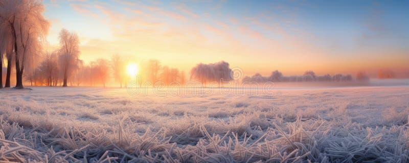 Frozen Meadow in Park Landscape AI Generated Stock Illustration ...