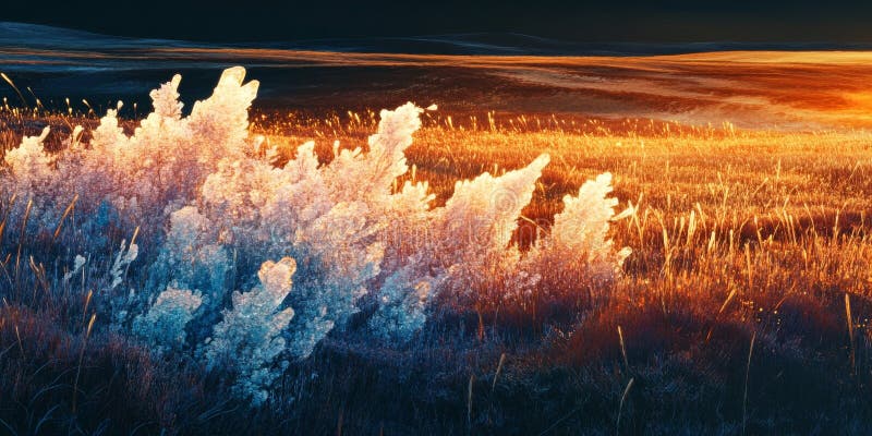 Frozen Meadow at Sunrise stock illustration. Illustration of patterns ...